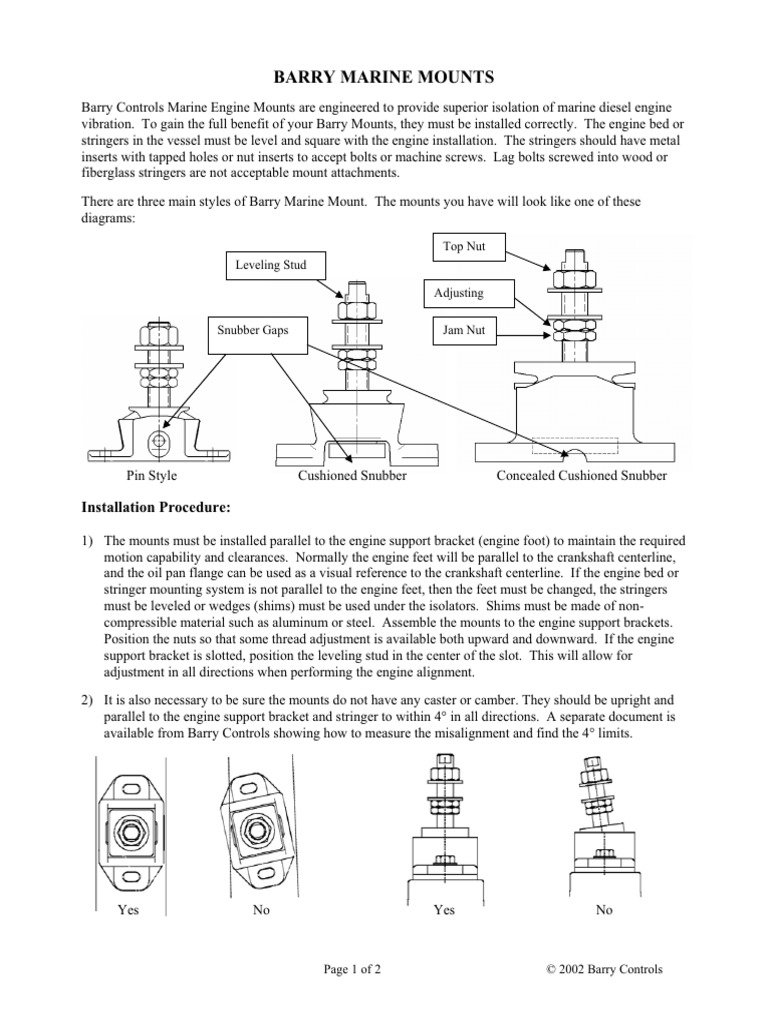 Barry Marine Engine Mount Installation Guide | PDF | Screw | Nut (Hardware)