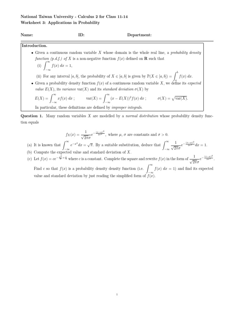 WS3 Probability | PDF | Normal Distribution | Probability Density Function