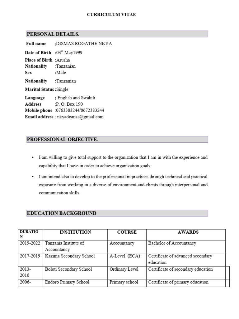 Dismas CV | PDF | Tanzania