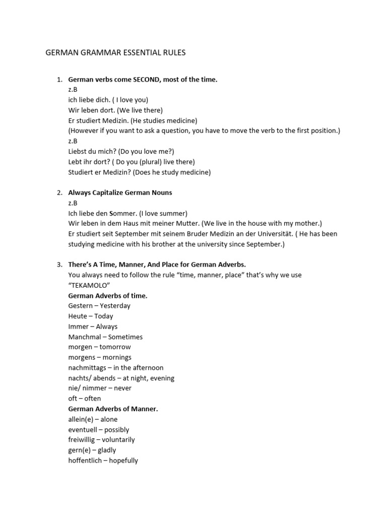 Essential German Grammar Rules | PDF