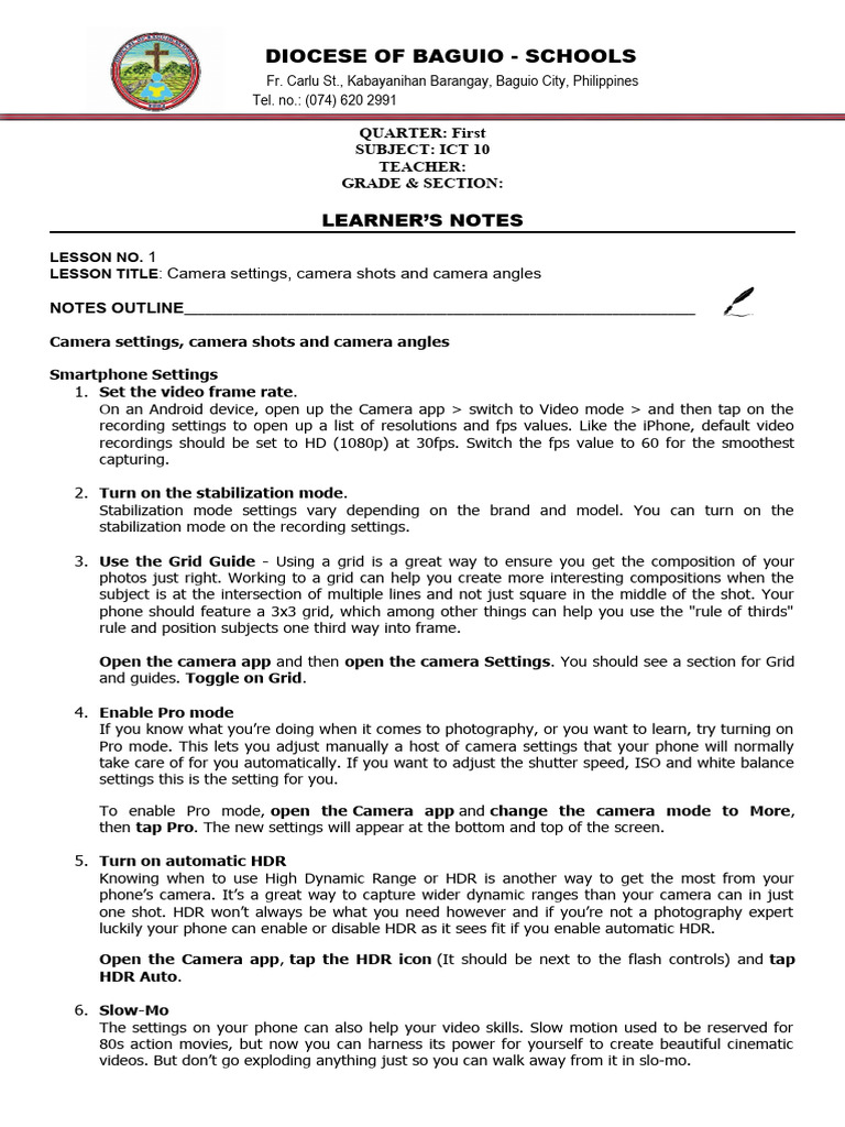 Ict 10 Learners Notes 1 | PDF | Camera | Film And Video Technology