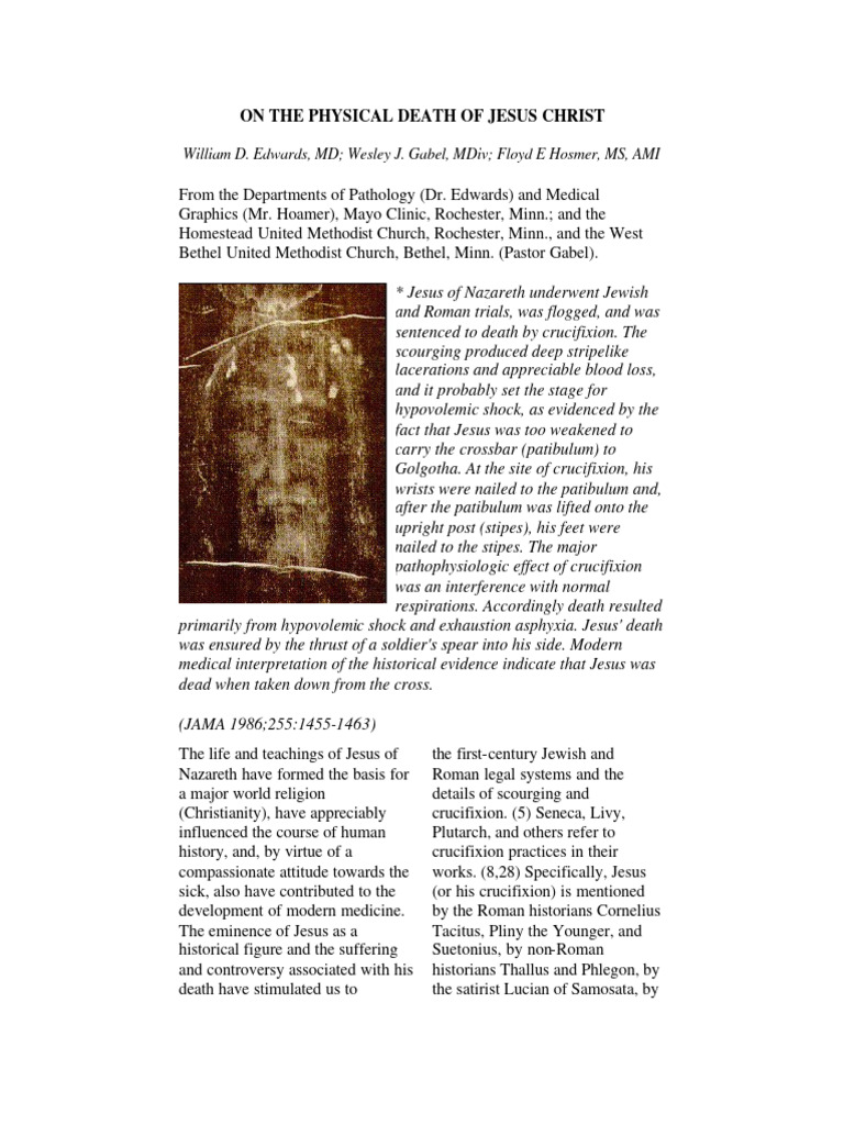 On The Physical Death of Jesus Christ | PDF | Crucifixion | Crucifixion ...
