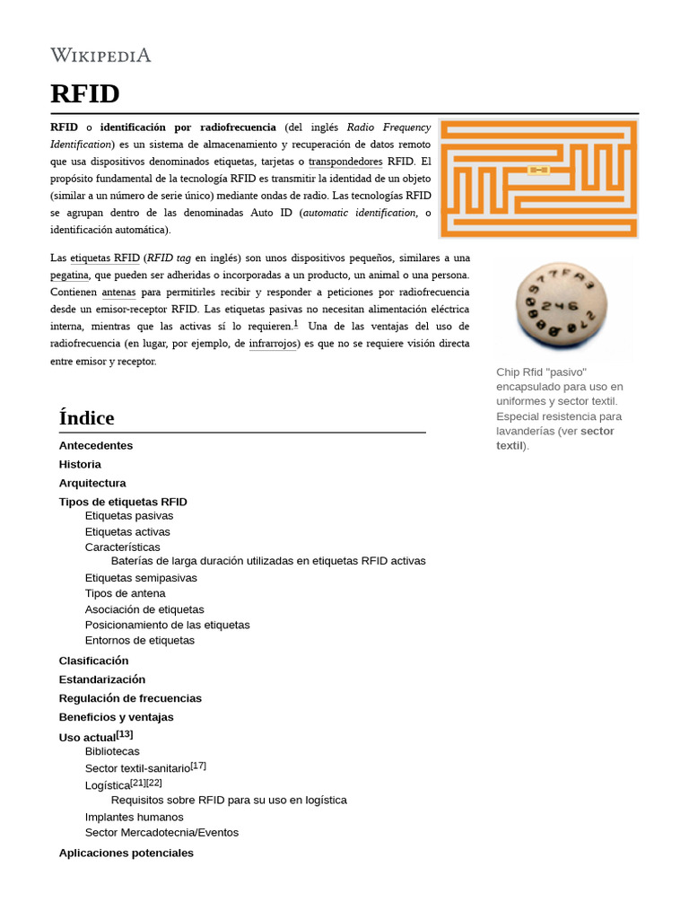 RFID | PDF | Identificación de frecuencia de radio | Tecnología de información y comunicaciones