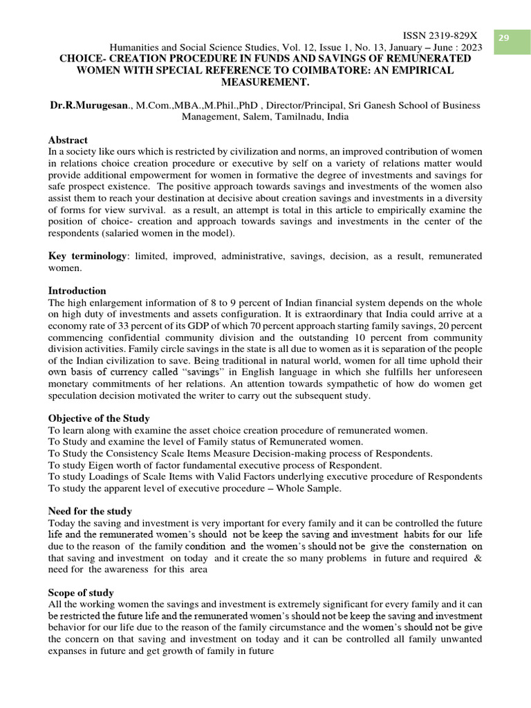Choice- Creation Procedure in Funds and Savings of Remunerated | PDF ...
