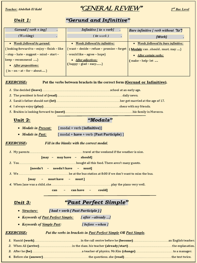 General Revision For Bac Moroccan Students | PDF | Verb | Linguistic Morphology