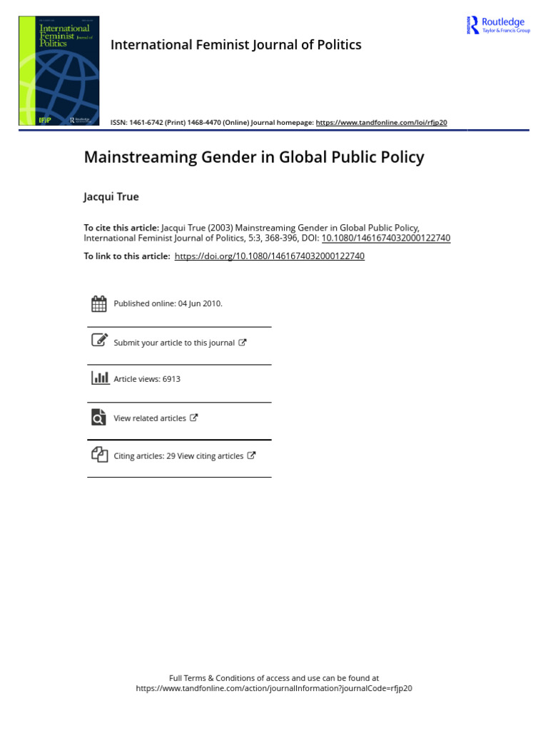 Gender Mainstreaming in Global Policy | PDF | Gender Mainstreaming | Gender