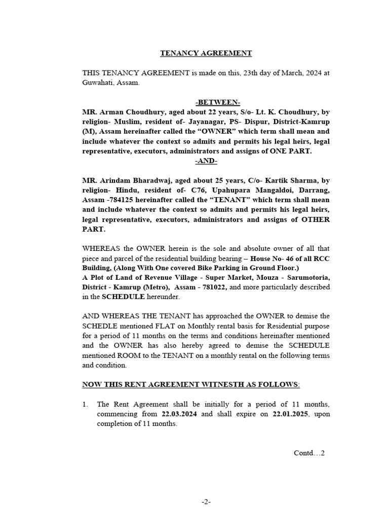 TENANT Agreement | PDF | Renting | Leasehold Estate