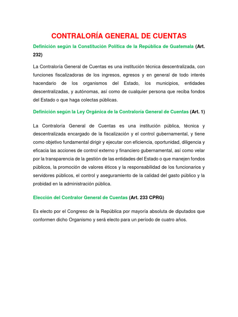 Contraloría General de Cuentas | PDF | Administración Pública | Gobierno