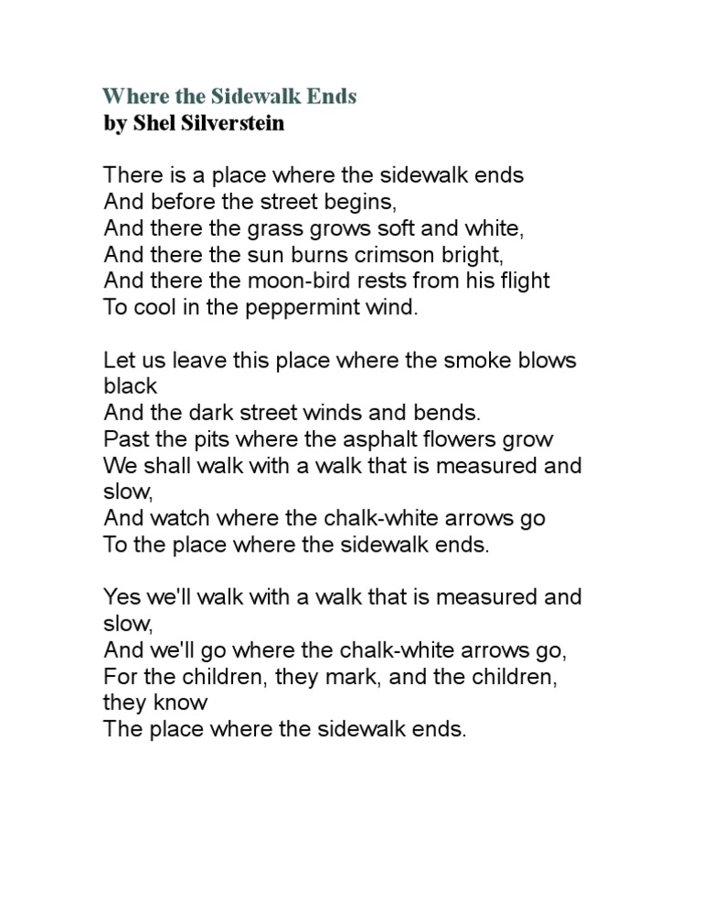 Where The Sidewalk Ends by Shel Silver Stein | PDF