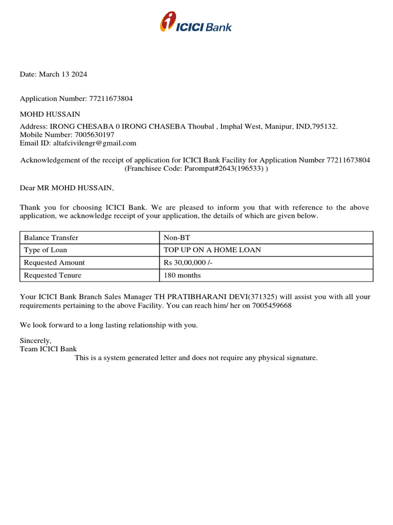 Acknowledgement Letter_Application | PDF