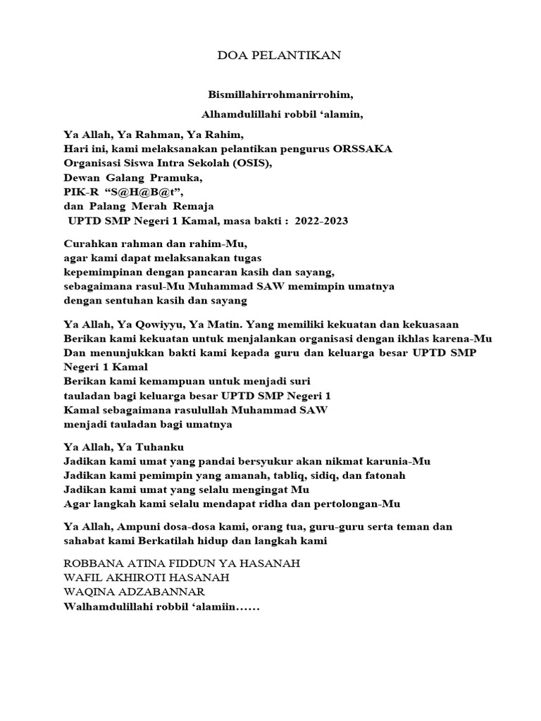 Doa Pelantikan | PDF