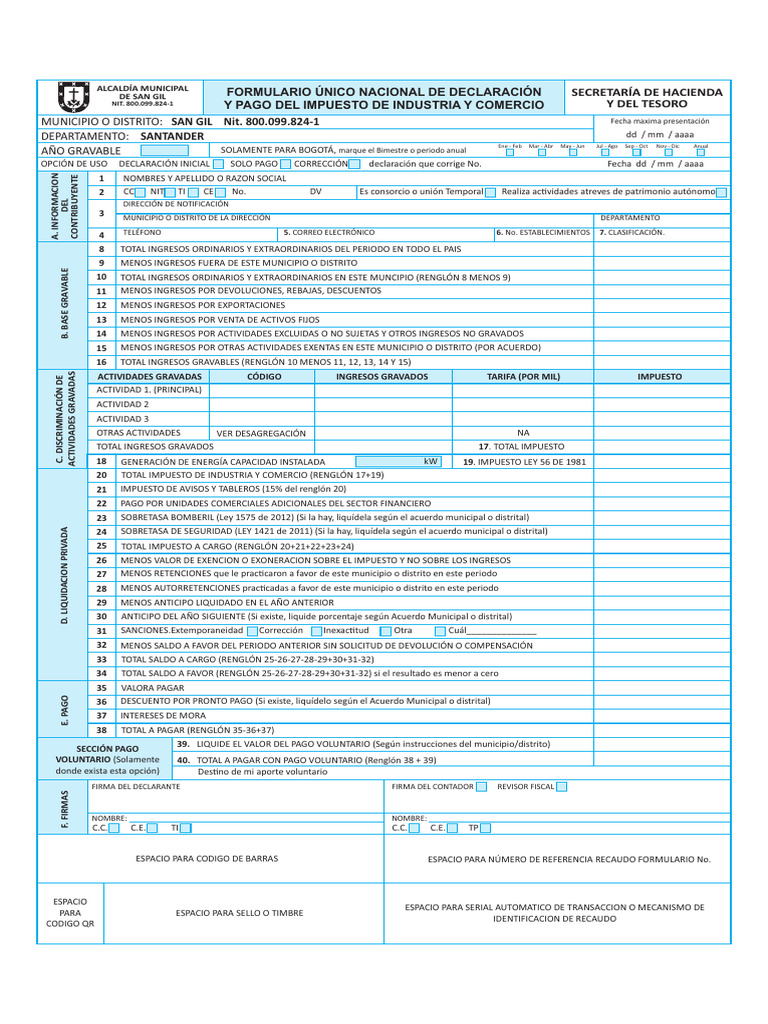 Formulario Unico Nacional de Declaracion y Pago Del Impuesto de ...