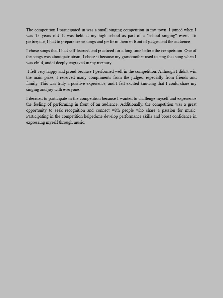 High School Singing Contest Experience | PDF
