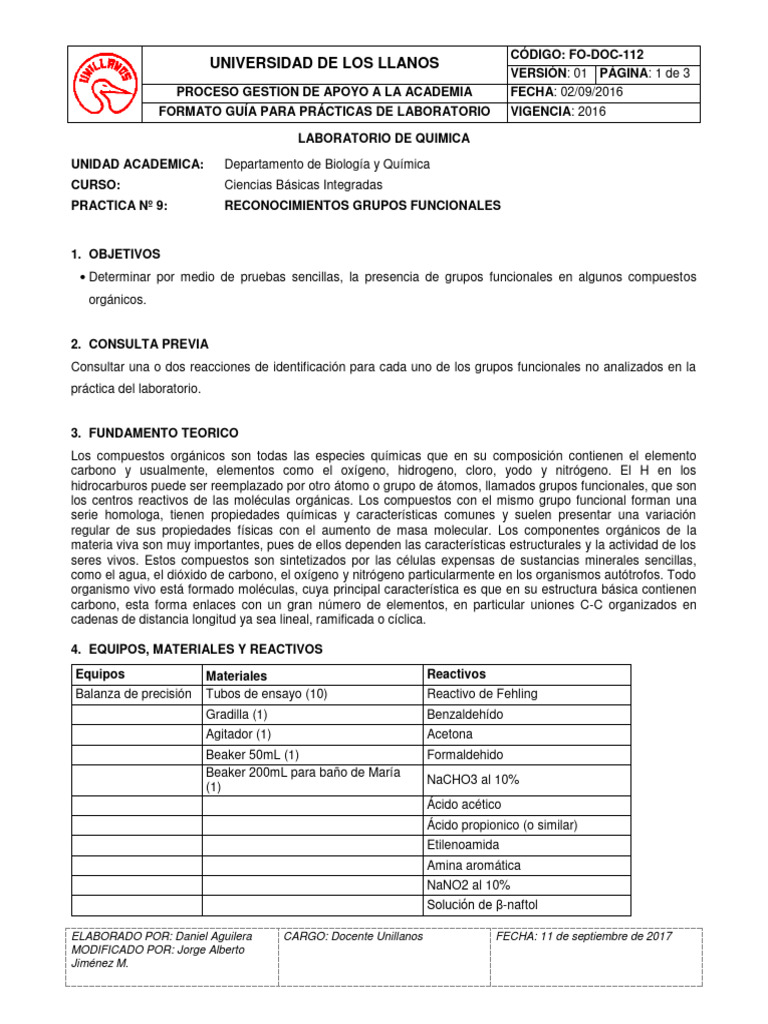 PRÁCT# 9 RECONOCIMIENTOS GRUPOS FUNCIONALES | PDF | Compuestos orgánicos | Compuestos químicos