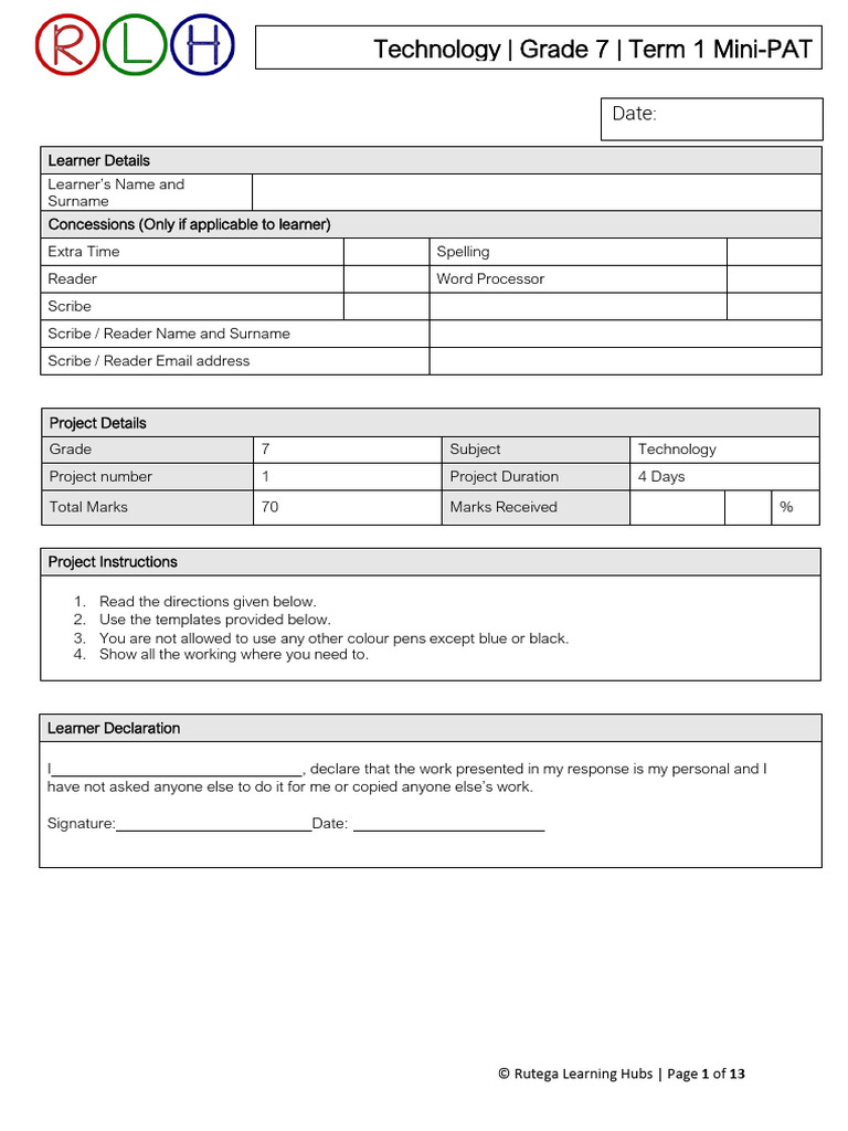 Assessment Task 1 Grade 7 Technology Mini PAT | PDF