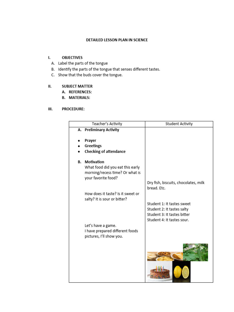 Detailed Lesson Plan in Science | PDF | Taste | Foods