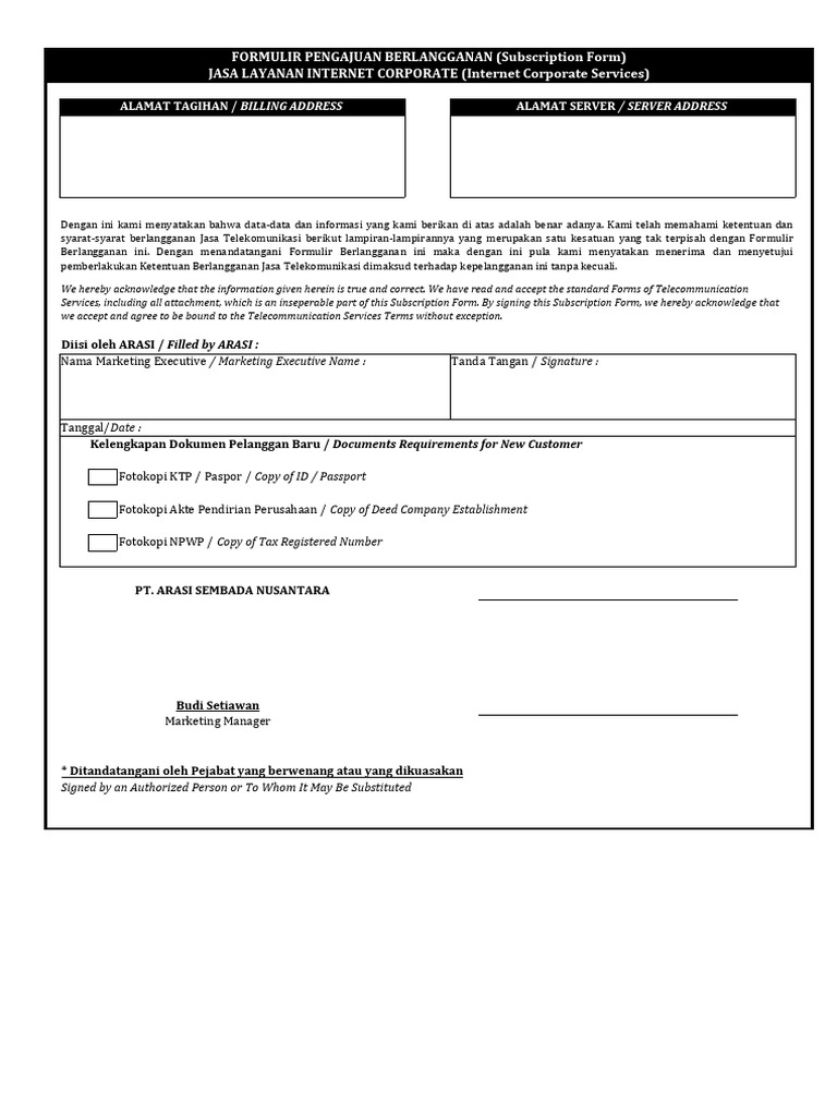 Form Pengajuan Layanan Internet Corporate 3 | PDF