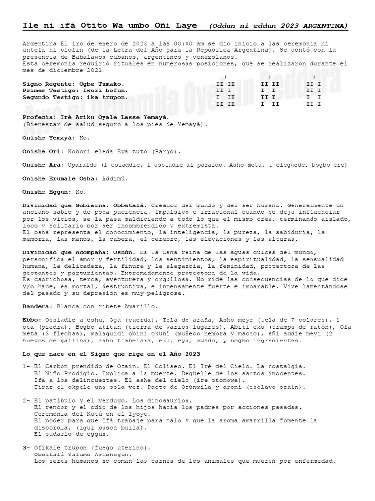 Letra Del Año 2023 Ile Otito Wa Umbo Oñi Laye | PDF