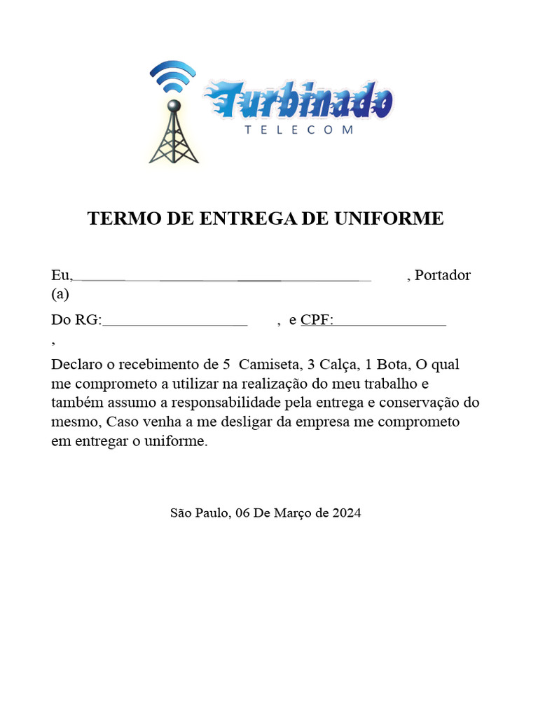 Termo de Entrega de Uniforme | PDF