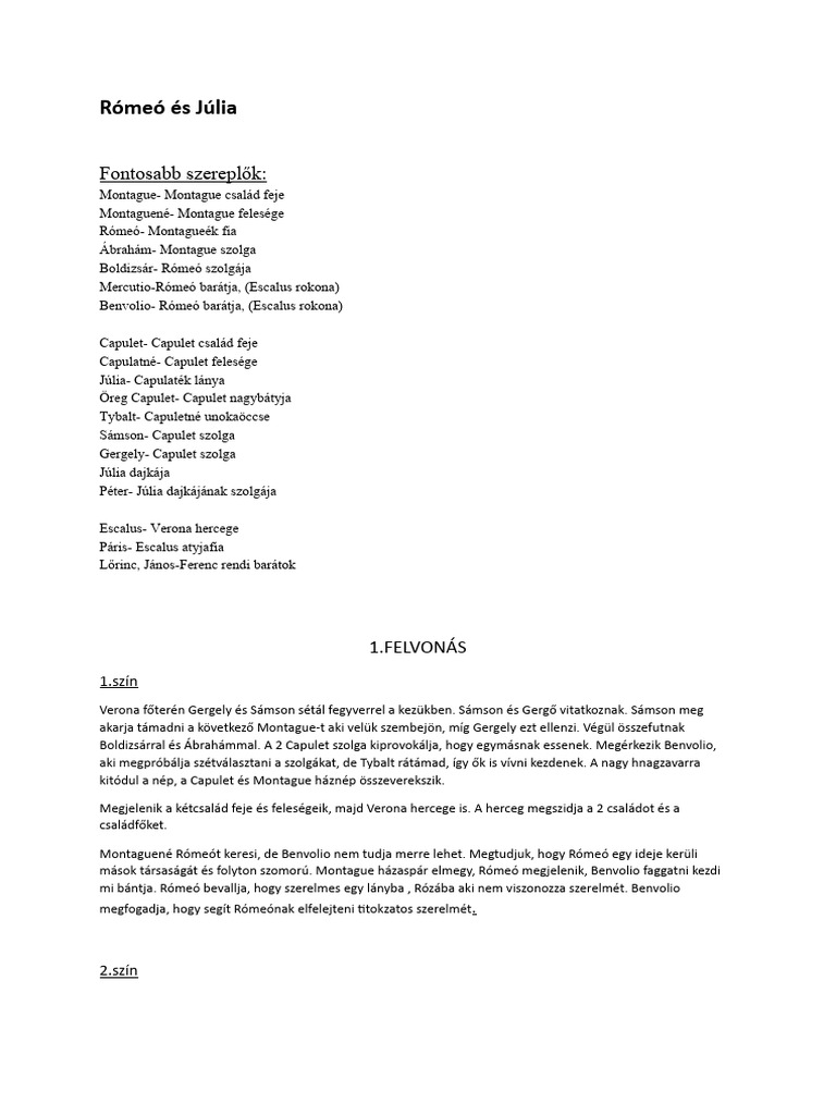 Rómeó És Júlia Olvasónapló | PDF