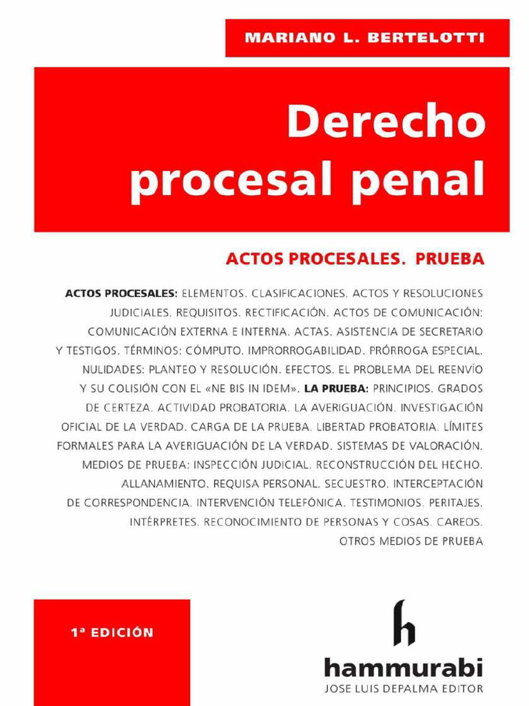 BERTELOTTI - Derecho Procesal Penal. Actod Procesales. Prueba. 2019 | PDF | Derecho penal | Ley ...
