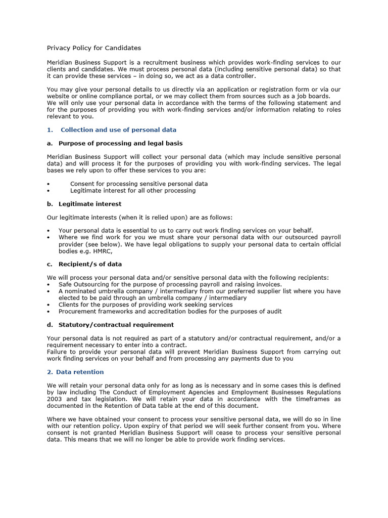 GDPR Privacy Notice Data From Data Subject | PDF | Sick Leave | Employment