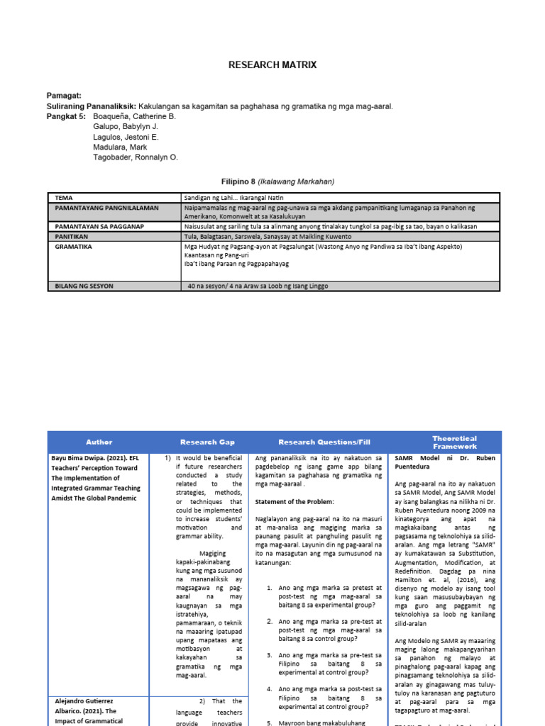 Research Matrix Grammar WEB APP | PDF