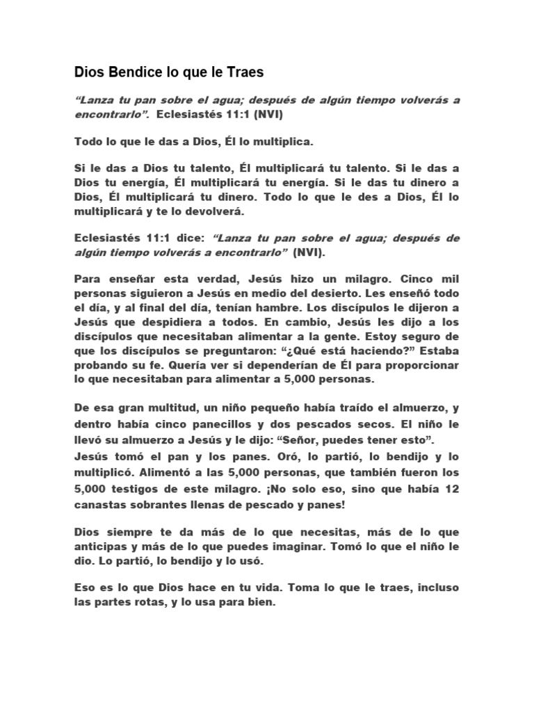 Dios Bendice Lo Que Le Traes | PDF
