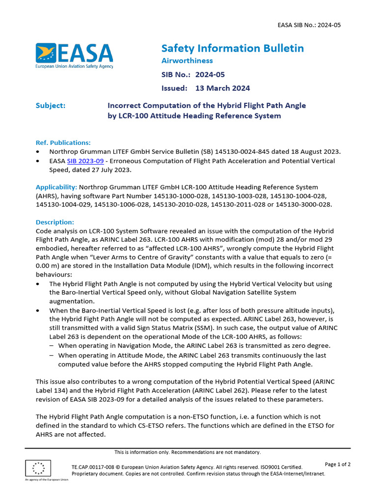 Easa Sib 2024-05 1 | PDF | Aviation