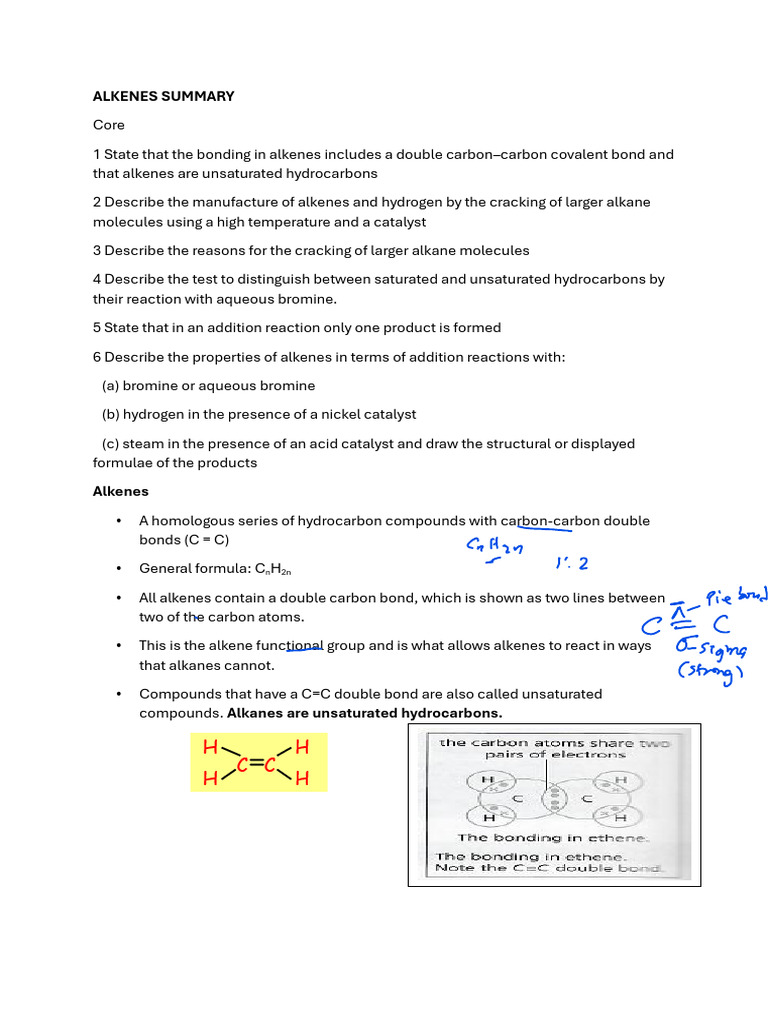Alkenes Summary - 19 02 2024 | PDF | Alkene | Polymerization