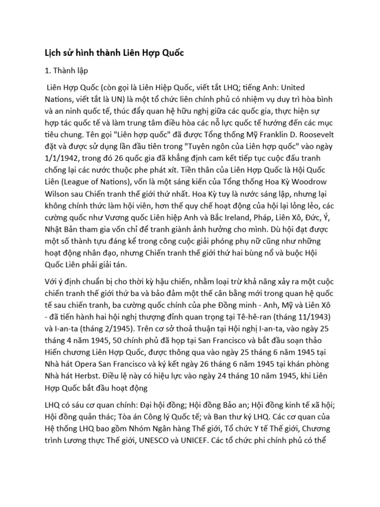 Lịch sử hình thành Liên Hợp Quốc Vi Thảo Linh | PDF