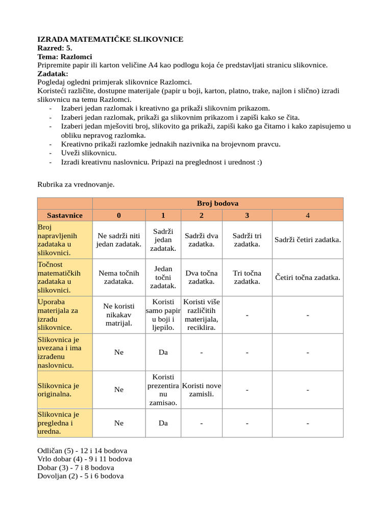 Slikovnica Razlomci-Projektnizadatak | PDF