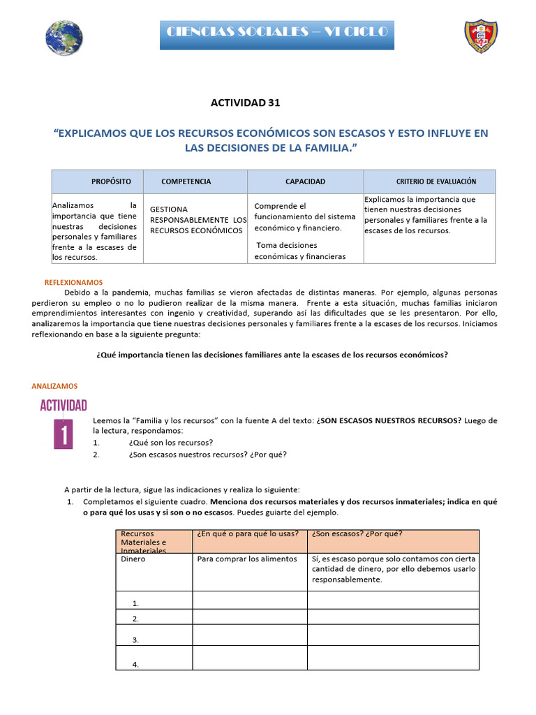Act. 31 CC - Ss. Vi Ciclo | PDF | Economias | Ciencias económicas