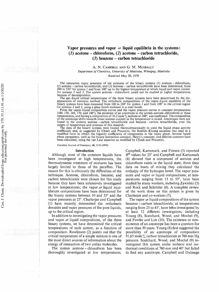 Vapor Pressures and Vapor Liquid Equilibria in The Systems (1) Acetone ...