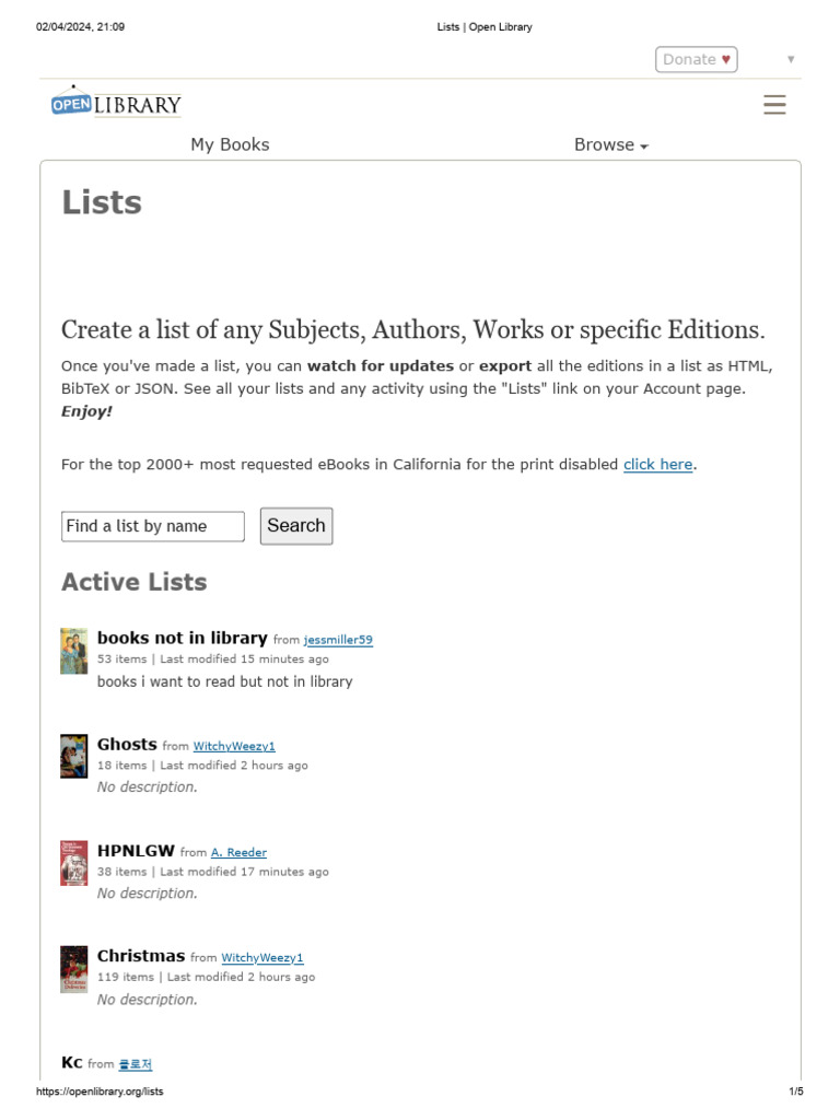 Lists - Open Library | PDF | World Wide Web | Internet & Web