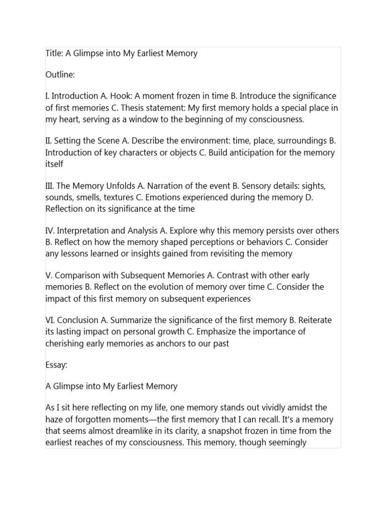 My First Memory | Download Free PDF | Memory | Experience