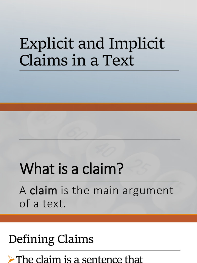 RWS-L6-Explicit and Implicit Claims in A Text - Student's | PDF