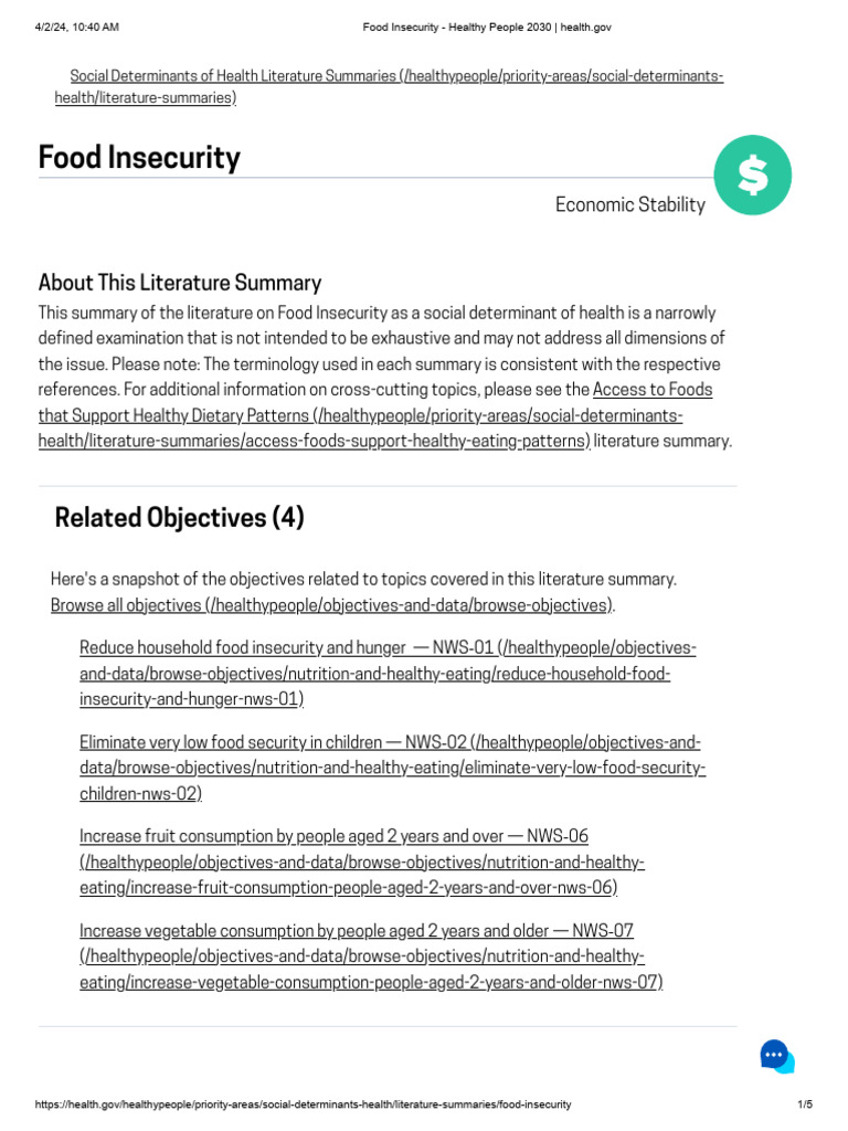 Food Insecurity - Healthy People 2030 Health | PDF | Food Security ...