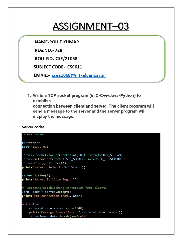 728 Assgn3. | PDF | Network Socket | Network Protocols