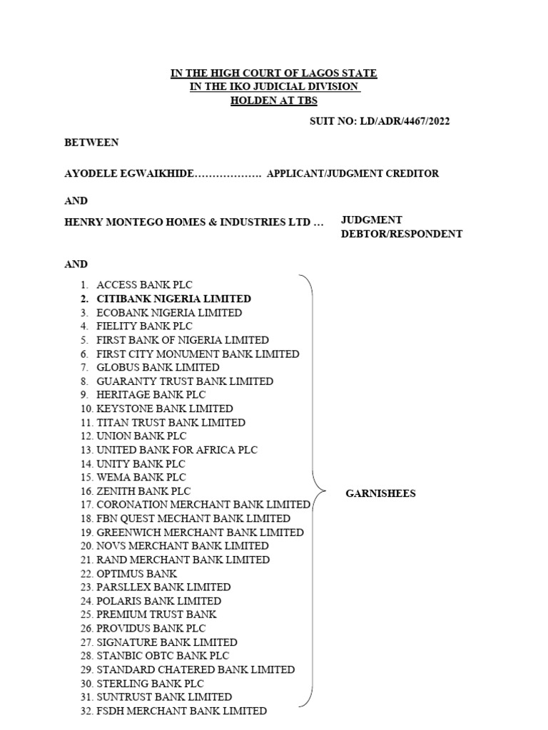 High Court Garnishee Proceedings Affidavit | PDF | Garnishment ...