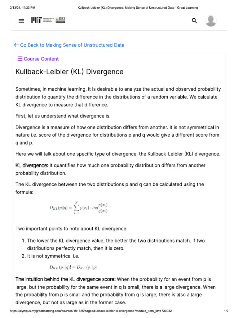 Kullback-Leibler (KL) Divergence | PDF