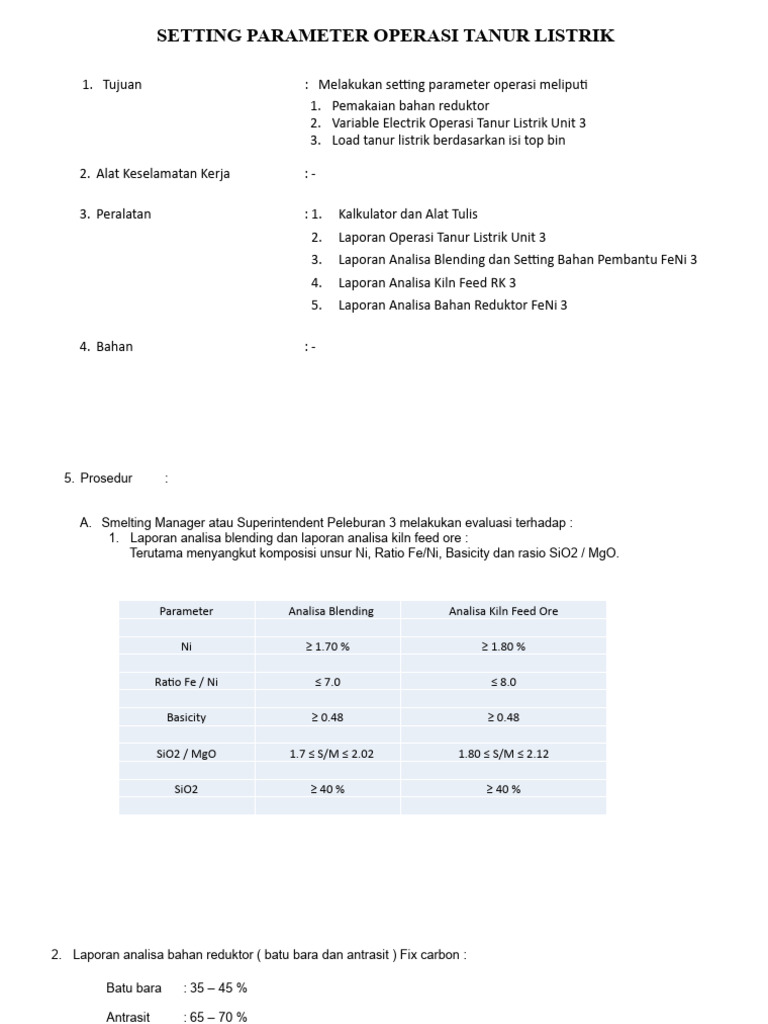 Setting Parameter Operasi Tanur Listrik | PDF