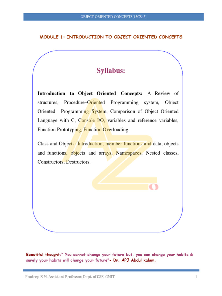 Ooc Mod1 Azdocuments In Pdf Parameter Computer Programming Object Oriented Programming