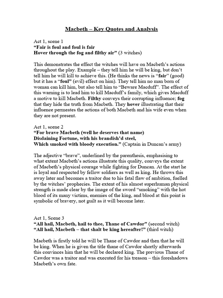 Key Quotes and Analysis of Macbeth | PDF | Macbeth