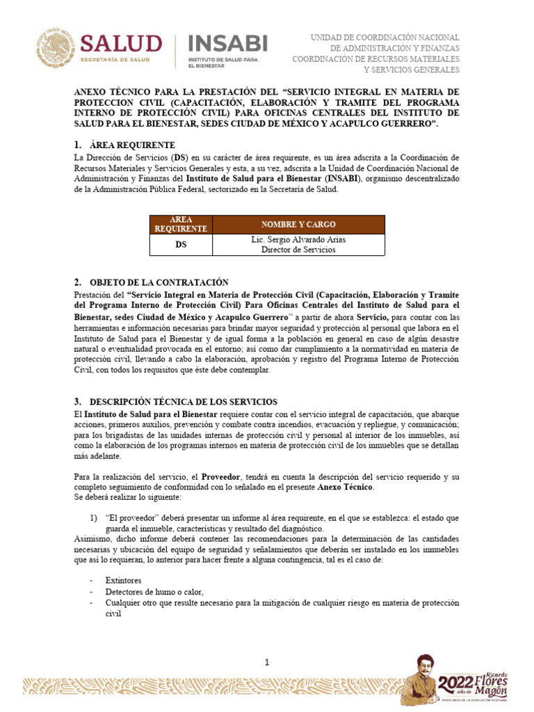 Anexo T Cnico para La Prestaci N Del Servicio Integral en Materia de Proteccion Civil | PDF ...
