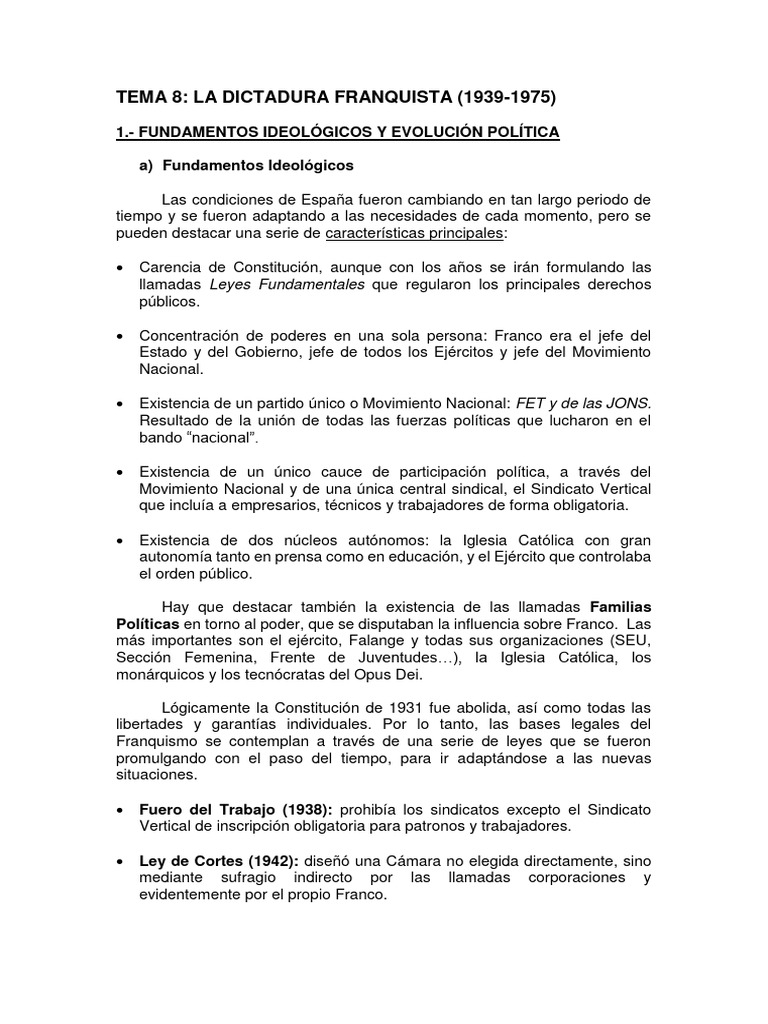 Tema8 Dictadura Franquista | PDF | Francisco franco | España franquista