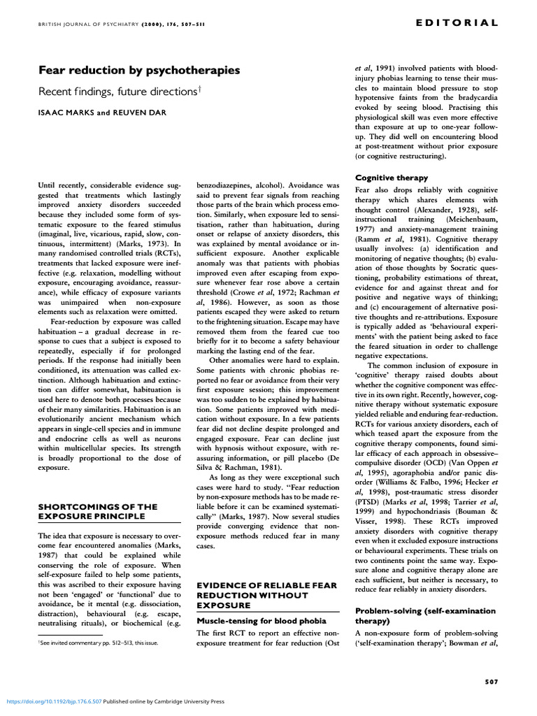 Fear Reduction by Psychotherapies Recent Findings Future Directions ...