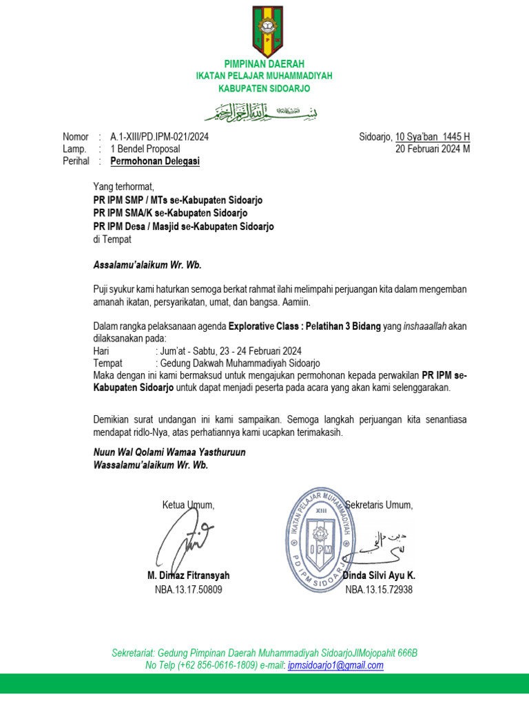 021 PR IPM - Permohonan Delegasi Explorative Class | PDF