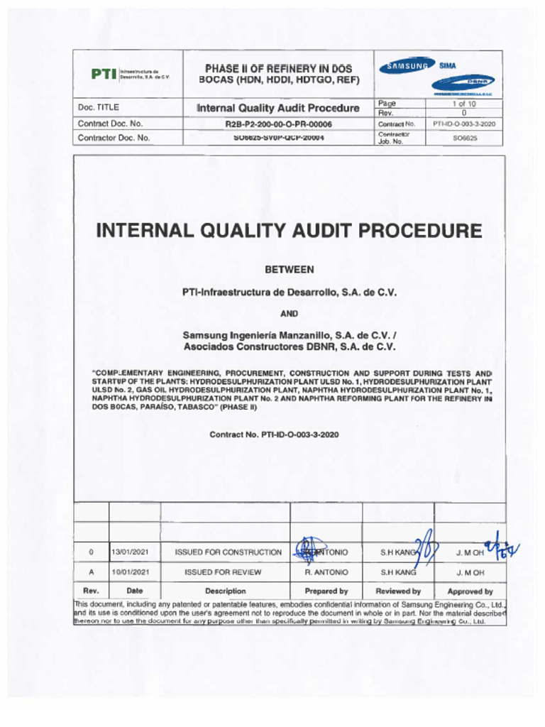 R2B-P2-200-00-O-PR-00006 - Internal Quality Audit Procedure - Rev - 0 - Eng | PDF | Audit ...