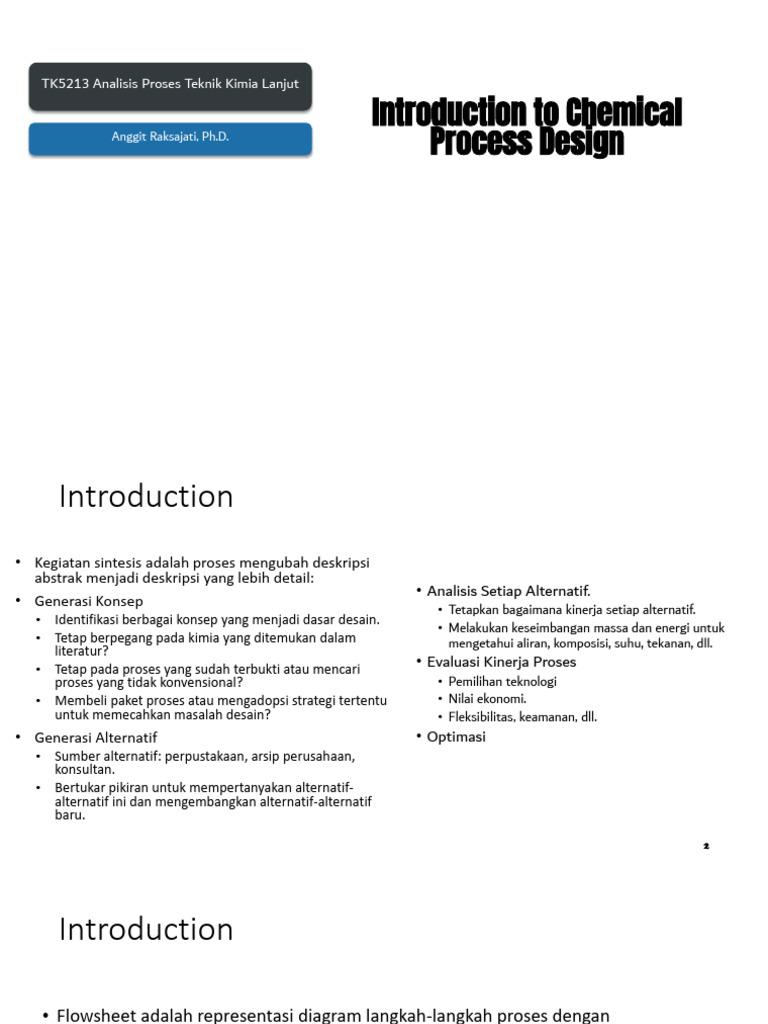 Introduction To Chemical Process Design | PDF